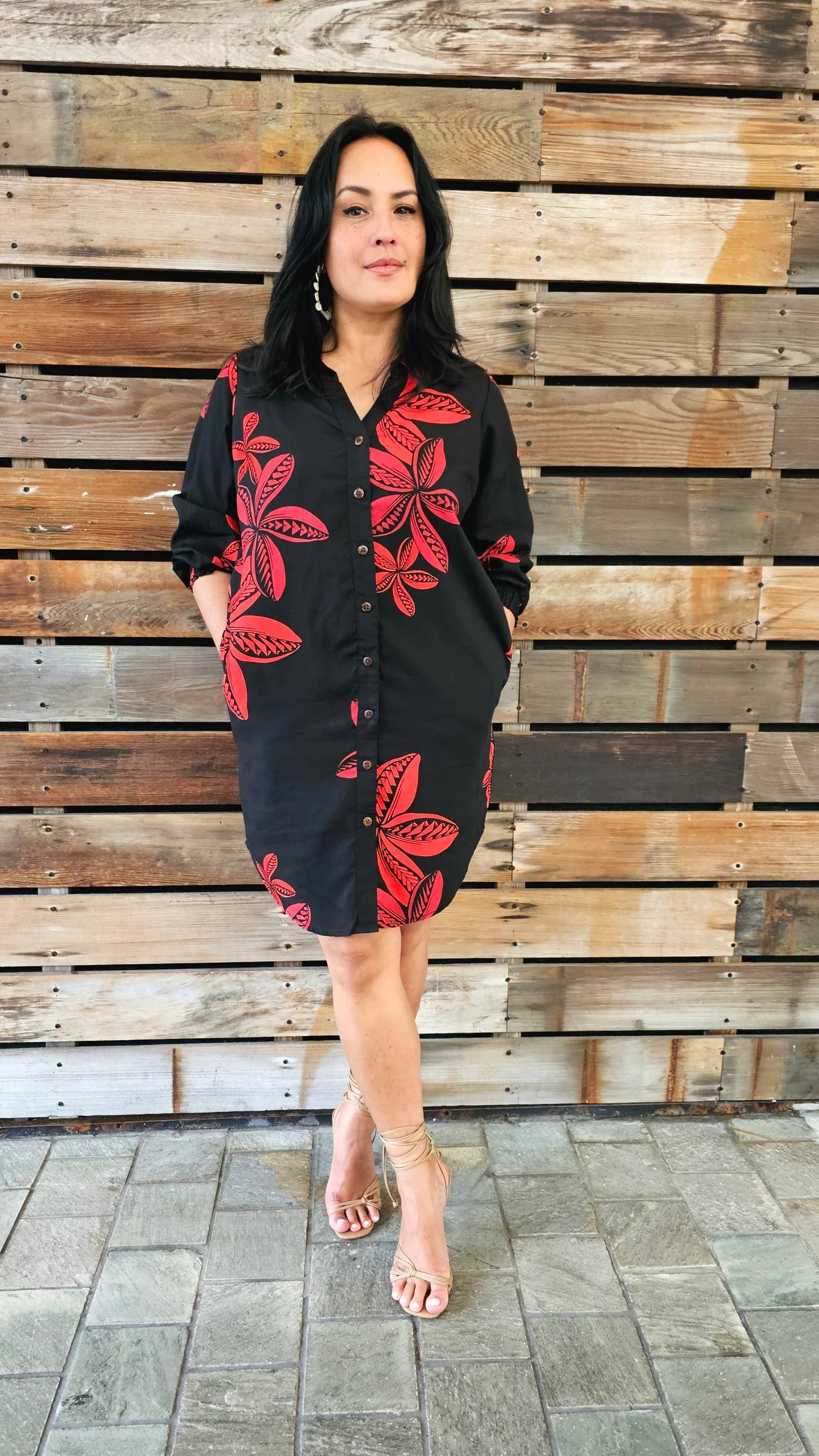 TOLU WOMEN'S L/S BUTTON DRESS TDSH001 – www.tanoa.co.nz