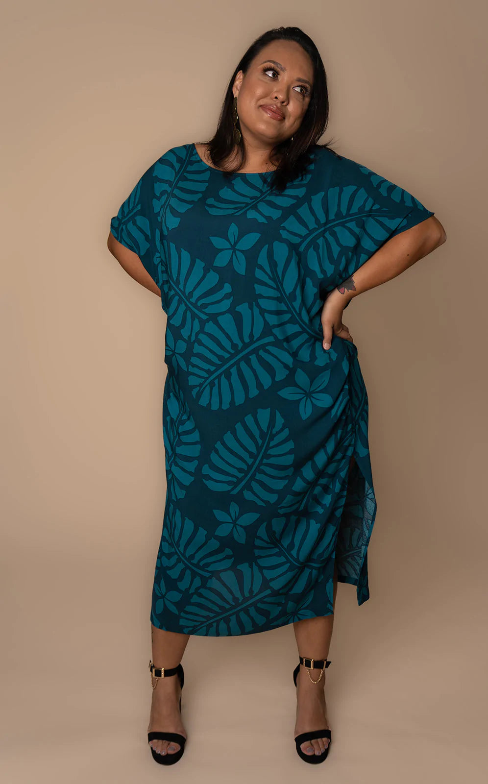 WOMEN'S MIDI DRESS-TD138 FUA ELEI BLUE – www.tanoa.co.nz