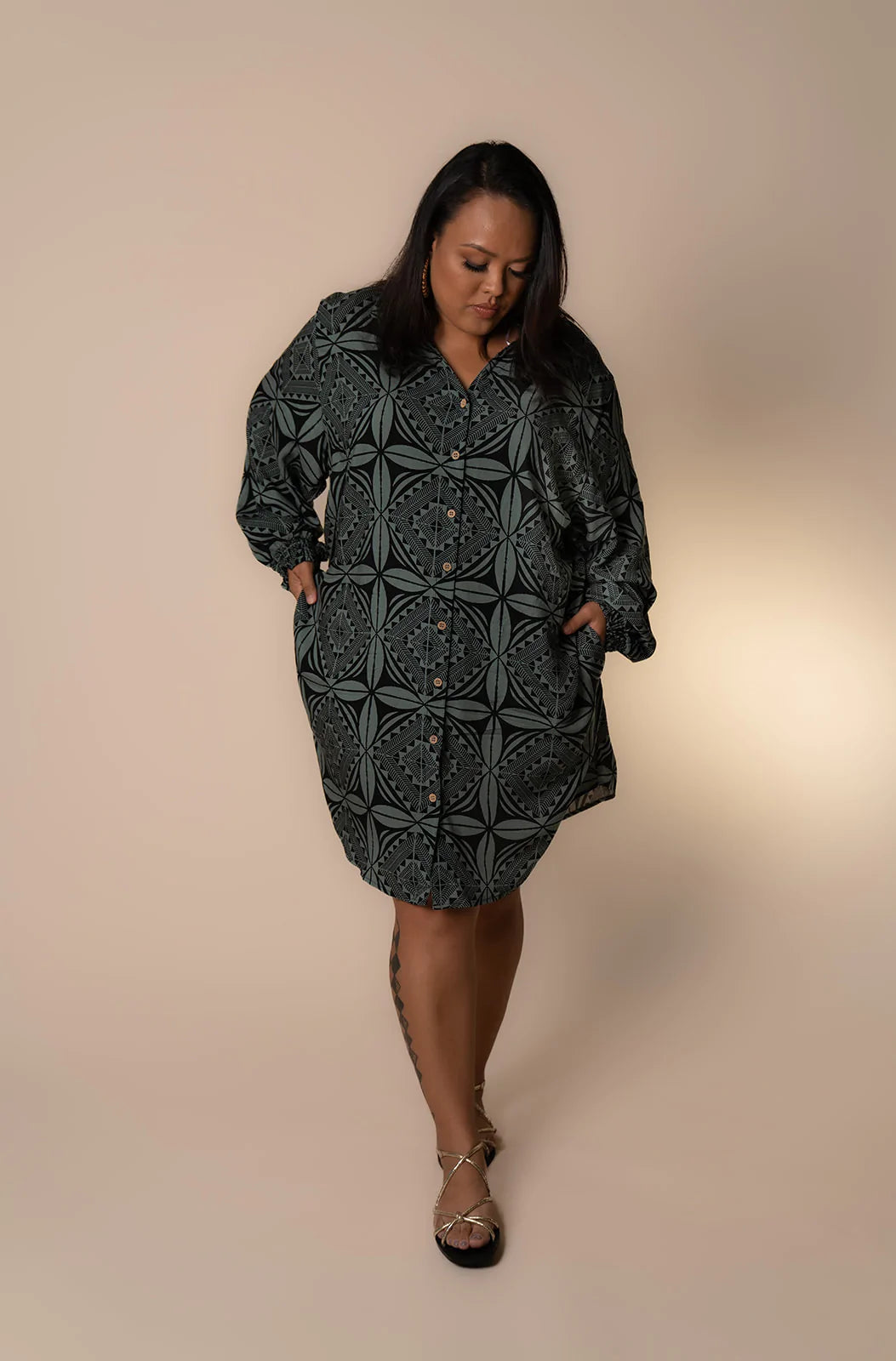 WOMEN'S L/S BUTTOM DRESS PUA BLOCK-TDSH001 – www.tanoa.co.nz